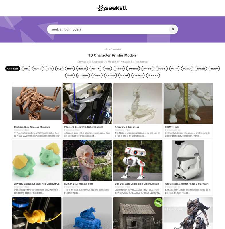 Character 3D Printer Files - STL 3D Models - SeekStl