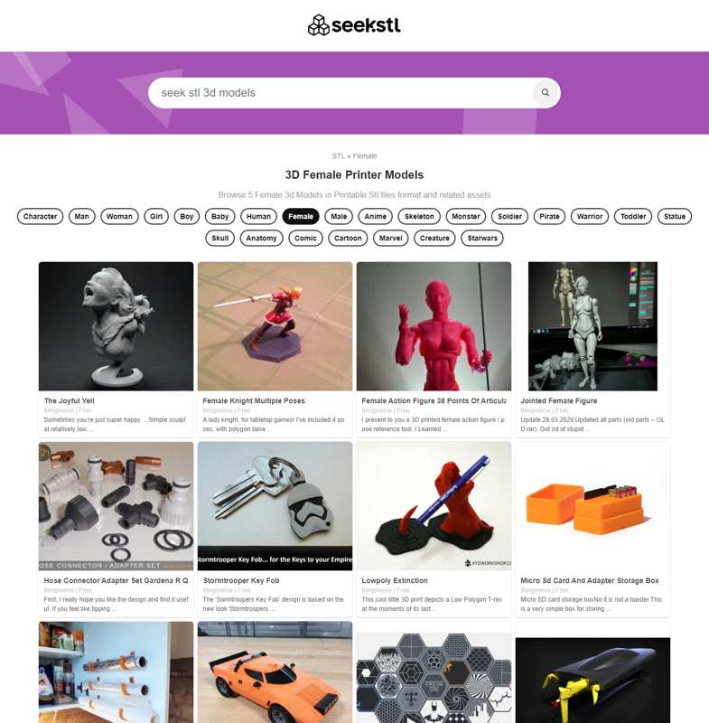 Female 3D Printer Files - STL 3D Models - SeekStl