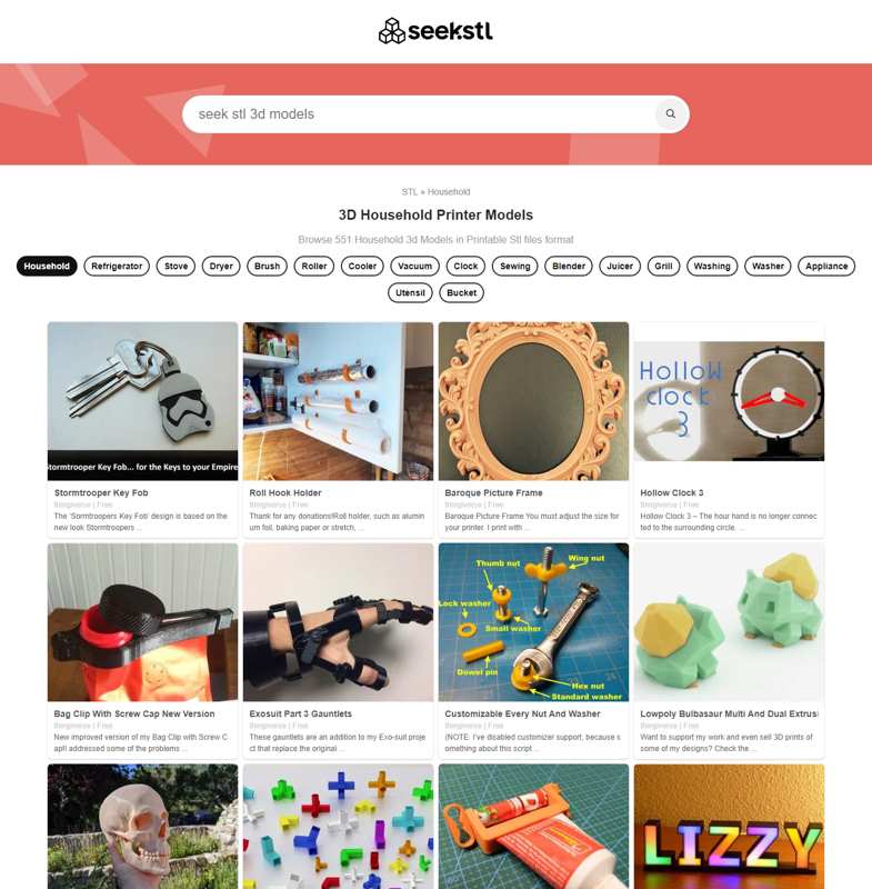 Household 3D Printer Files - STL 3D Models - SeekStl