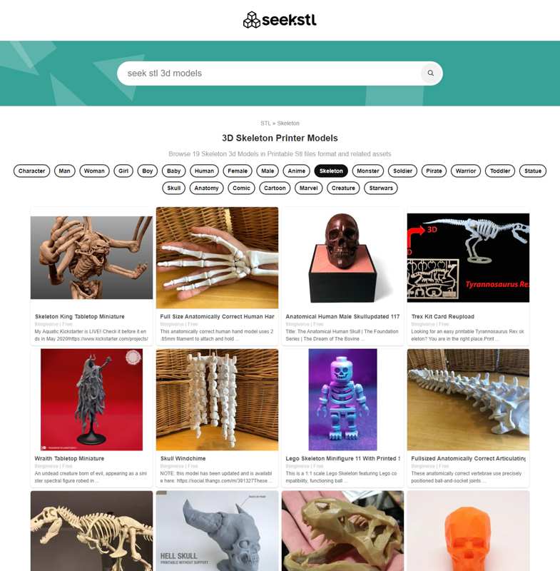 Skeleton 3D Printer Files - STL 3D Models - SeekStl