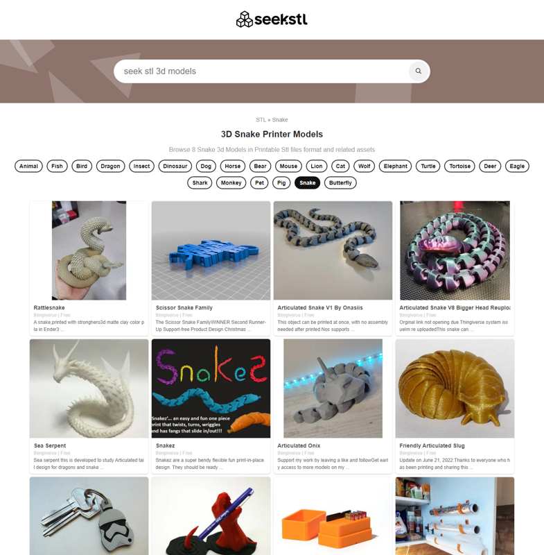 Snake 3D Printer Files - STL 3D Models - SeekStl